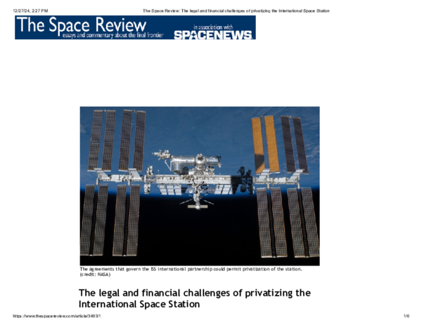 (PDF) The Space Review The legal and financial challenges of ...