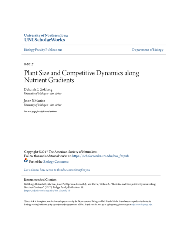 (PDF) Plant Size and Competitive Dynamics along Nutrient Gradients