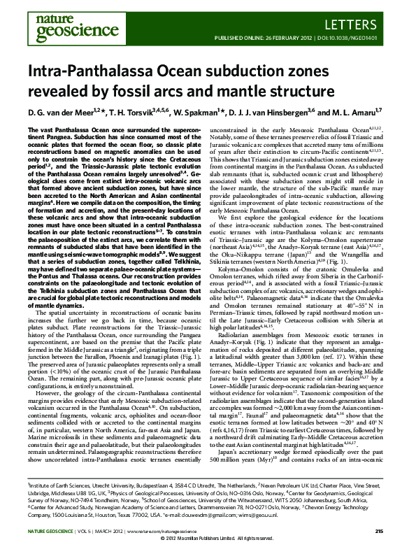(PDF) Intra-Panthalassa Ocean subduction zones revealed by fossil arcs ...