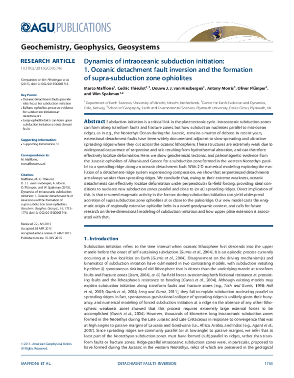 Pdf Dynamics Of Intraoceanic Subduction Initiation 1 Oceanic Detachment Fault Inversion And
