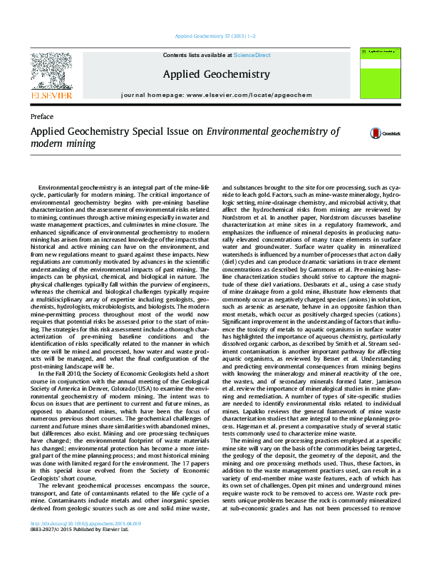 (PDF) Applied Geochemistry Special Issue on Environmental geochemistry ...