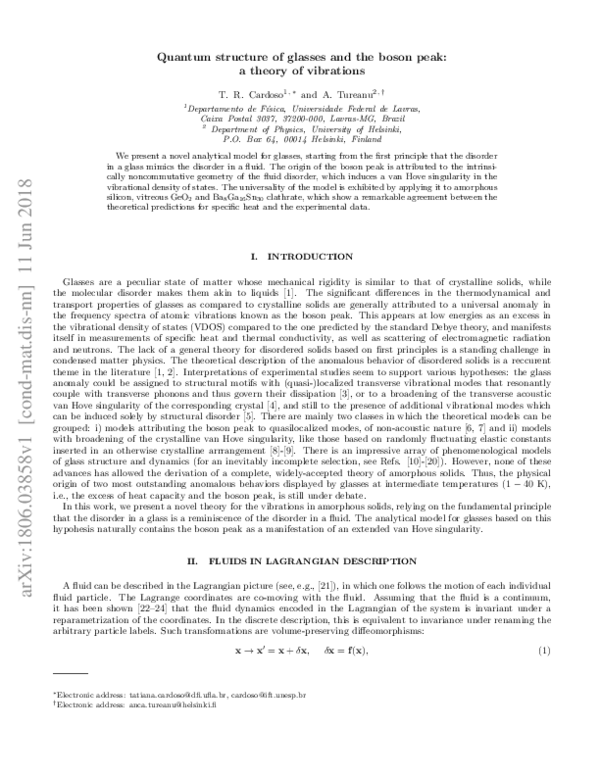 (PDF) Quantum structure of glasses and the boson peak: a theory of vibrations