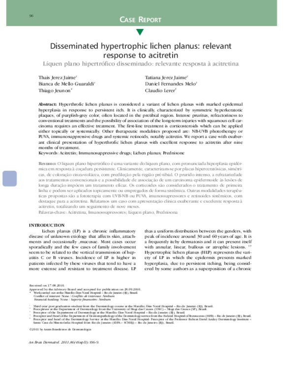 (PDF) Disseminated hypertrophic lichen planus: relevant response to ...