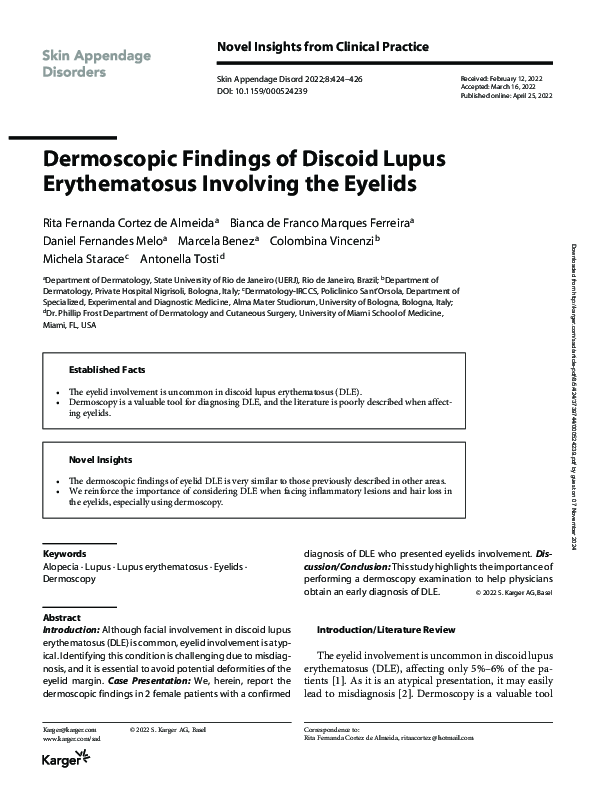 (PDF) Dermoscopic Findings of Discoid Lupus Erythematosus Involving the ...