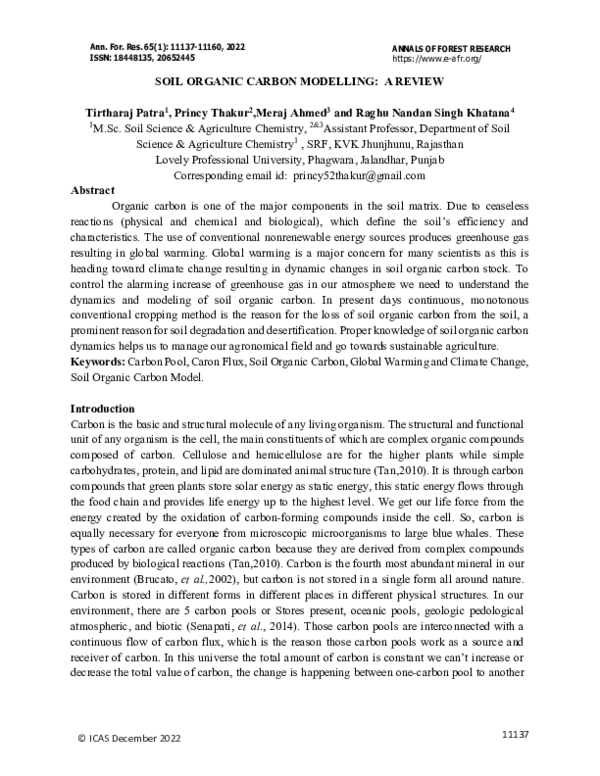 (PDF) Soil Organic Carbon Modelling: A Review