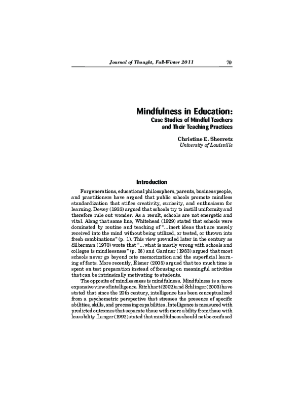 (PDF) Mindfulness in Education: Case Studies of Mindful Teachers and Their Teaching Practices