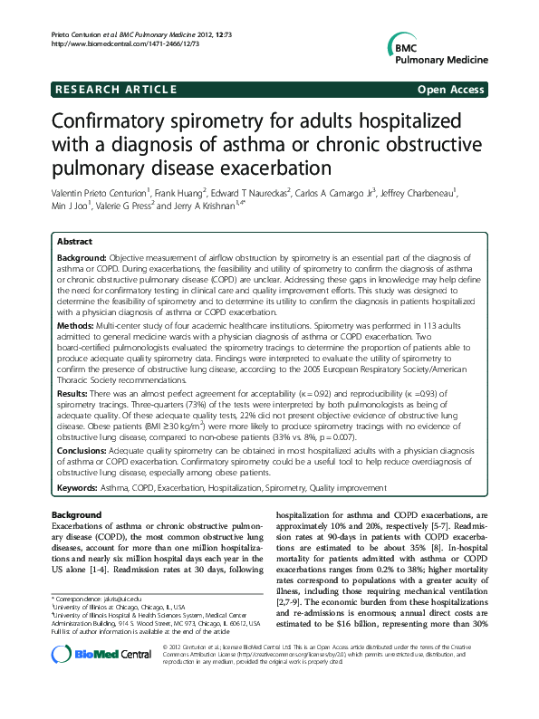 (PDF) Confirmatory spirometry for adults hospitalized with a diagnosis of asthma or chronic ...