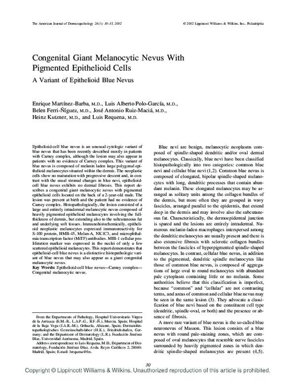 (PDF) Congenital Giant Melanocytic Nevus With Pigmented Epithelioid Cells