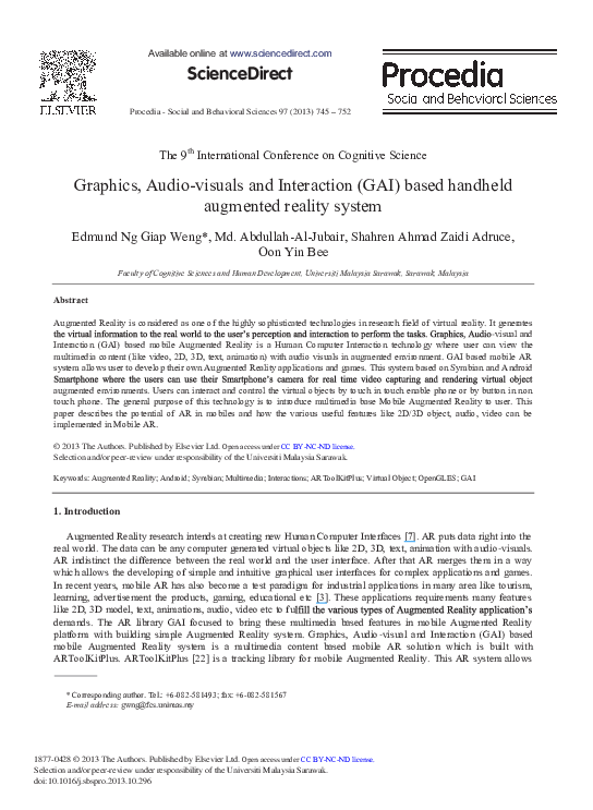 Pdf Graphics Audio Visuals And Interaction Gai Based Handheld Augmented Reality System