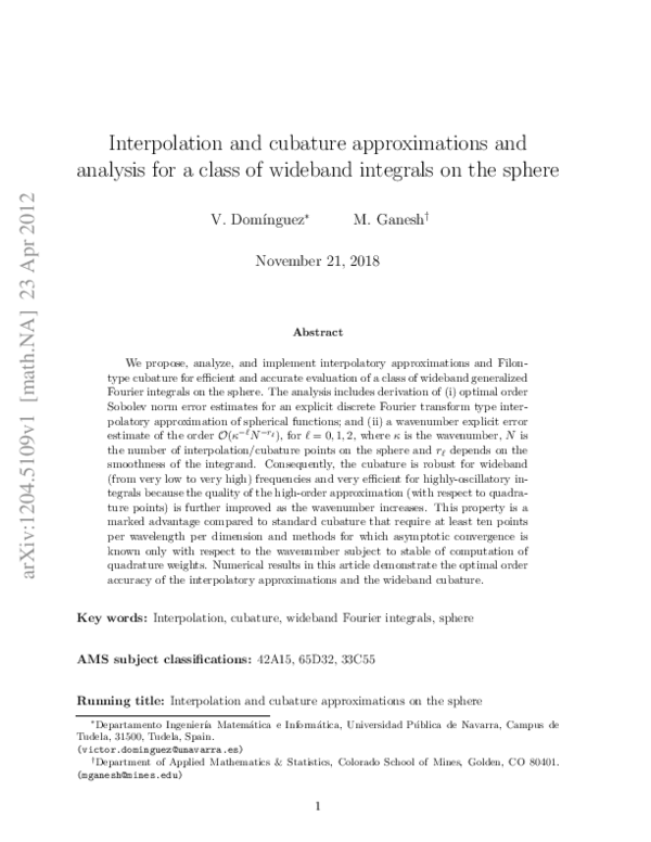 (PDF) Interpolation and cubature approximations and analysis for a class of wideband integrals ...