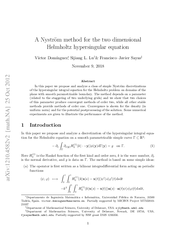 (PDF) A Nyström method for the two dimensional Helmholtz hypersingular equation