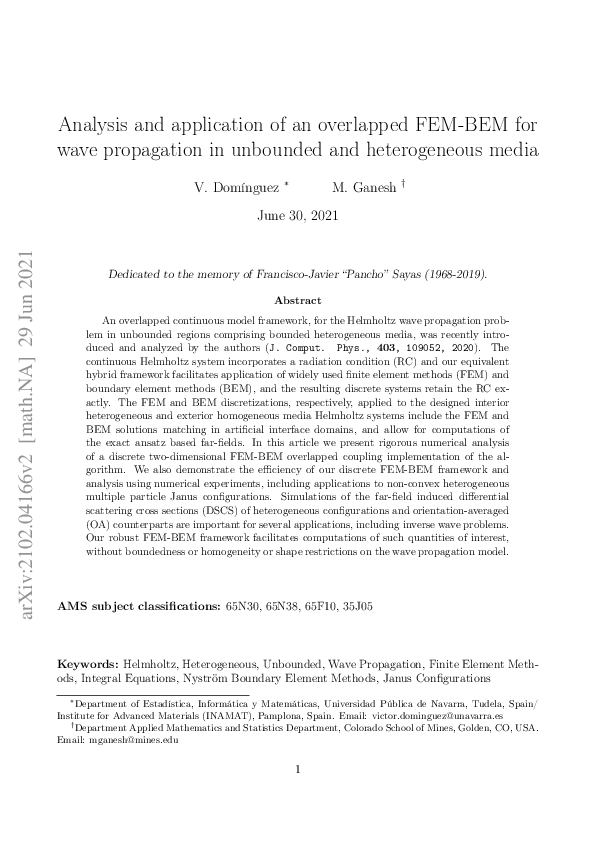 (PDF) Analysis and application of an overlapped FEM-BEM for wave propagation in unbounded and ...