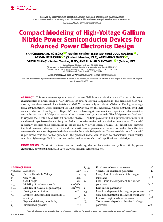 (PDF) Compact Modeling of High-Voltage Gallium Nitride Power Semiconductor Devices for Advanced ...
