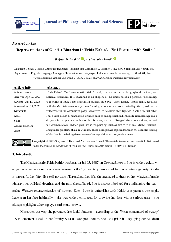 (PDF) Representations of Gender Binarism in Frida Kahlo's "Self ...