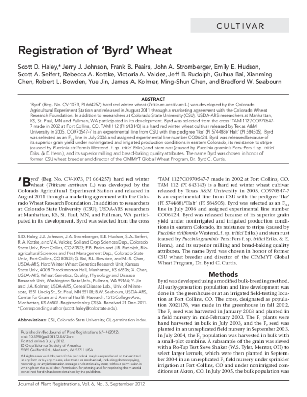 (PDF) Registration of ‘Byrd’ Wheat