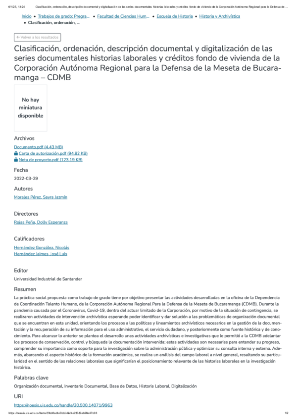 (PDF) CLASIFICACIÓN, ORDENACIÓN, DESCRIPCIÓN DOCUMENTAL Y DIGITALIZACIÓN DE SERIES DE LA CDMB