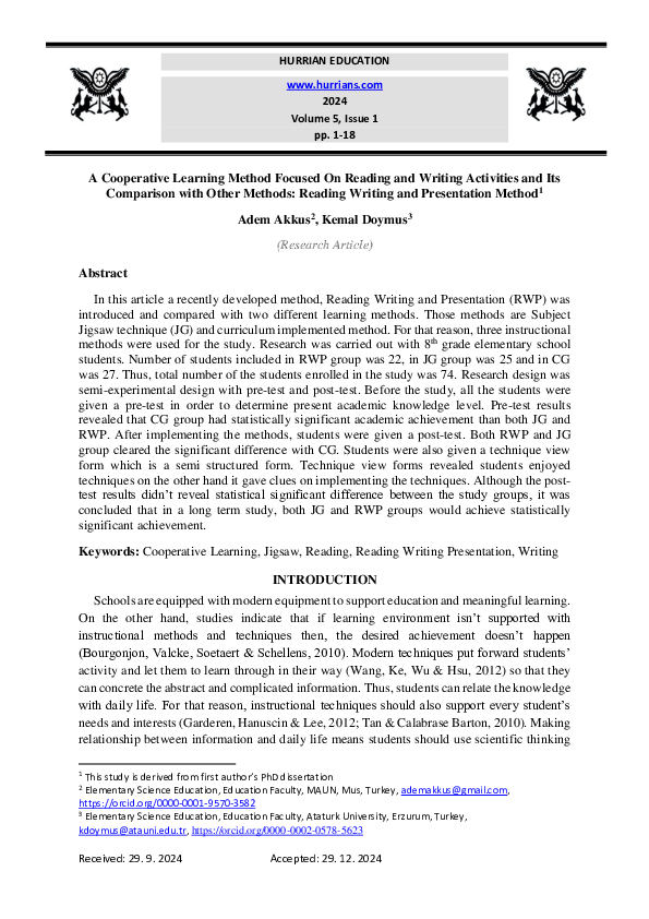 (PDF) A Cooperative Learning Method Focused On Reading and Writing ...