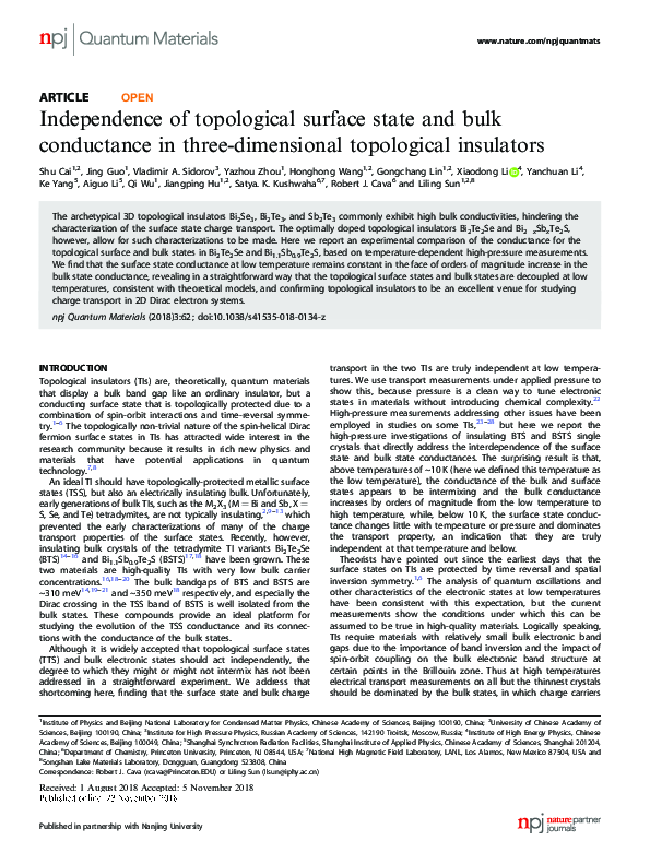 (PDF) Independence of topological surface state and bulk conductance in ...