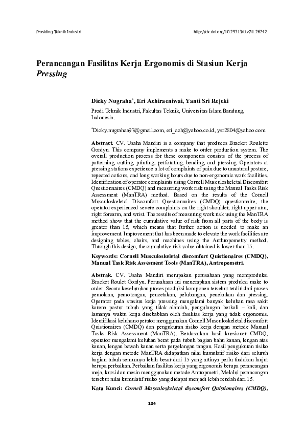 (PDF) Perancangan Fasilitas Kerja Ergonomis di Stasiun Kerja Pressing