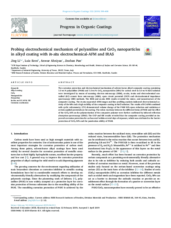 (PDF) Probing electrochemical mechanism of polyaniline and CeO2 ...