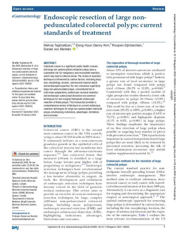 (PDF) Endoscopic resection of large non-pedunculated colorectal polyps: current standards of ...