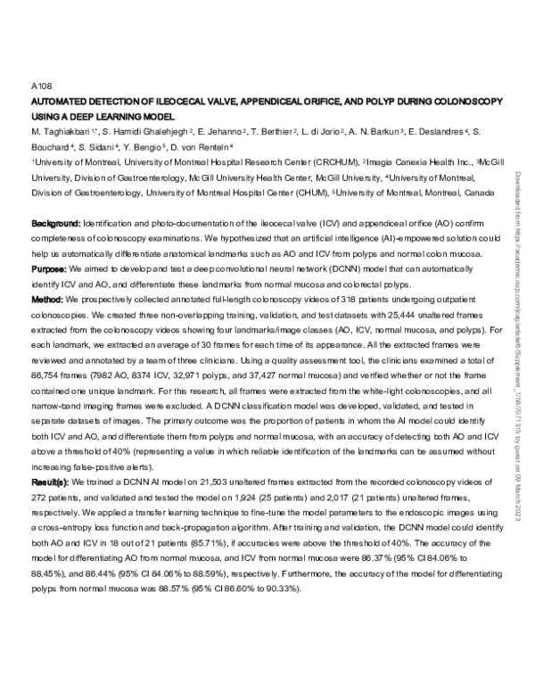 (PDF) A108 Automated Detection of Ileocecal Valve, Appendiceal Orifice, and Polyp During ...