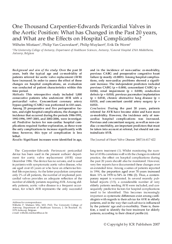 (PDF) One thousand Carpentier-Edwards pericardial valves in the aortic ...