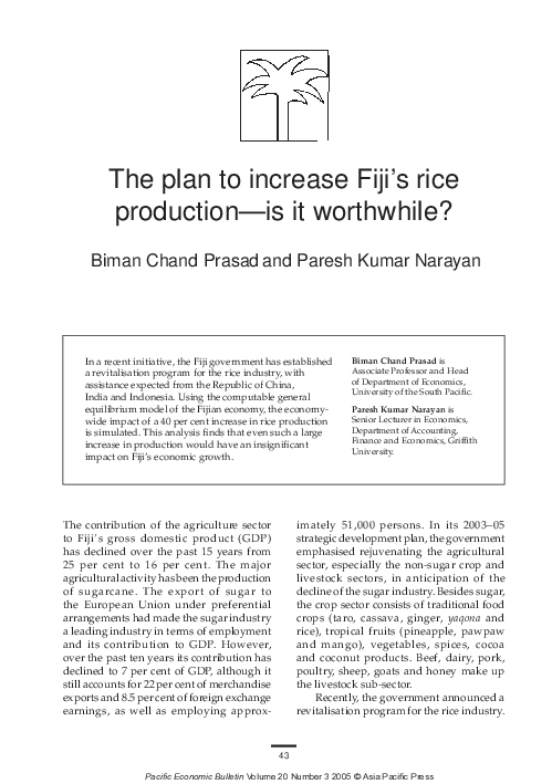 (PDF) The Plan to Increase Fiji's Rice Production - is it Worthwhile?