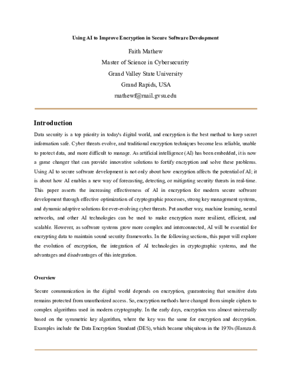 (PDF) Using AI to Improve Encryption in Secure Software Development