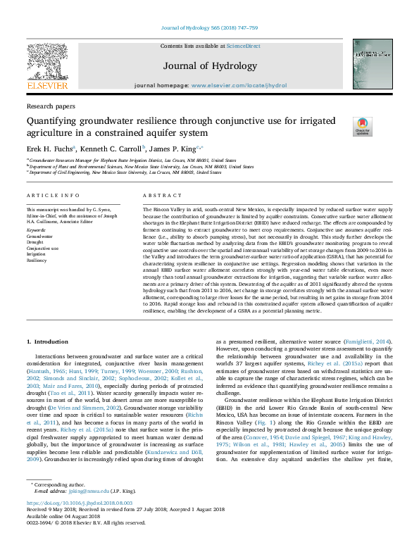 (PDF) Quantifying Groundwater Resilience Through Conjunctive Use for Irrigated Agriculture in a ...