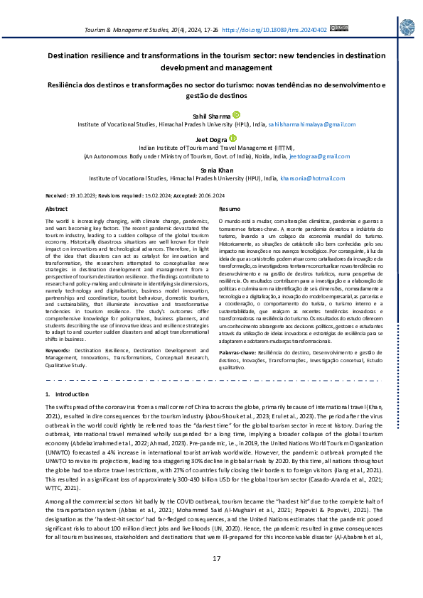 (PDF) Destination resilience and transformations in the tourism sector ...