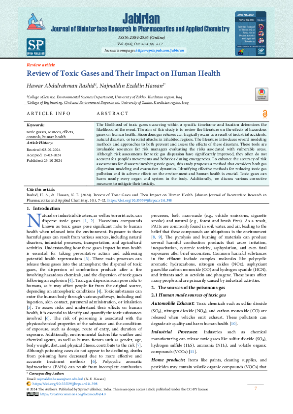 (PDF) Review of Toxic Gases and Their Impact on Human Health