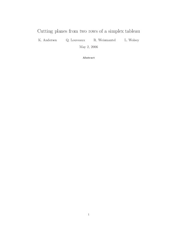 (PDF) Cutting Planes form Two Rows of a Simplex Tableau