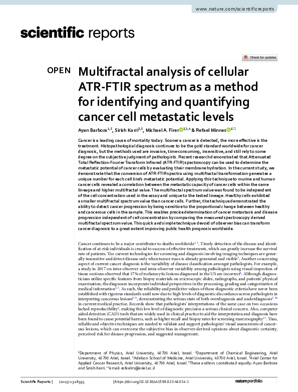 (PDF) Multifractal analysis of cellular ATR-FTIR spectrum as a method for identifying and ...