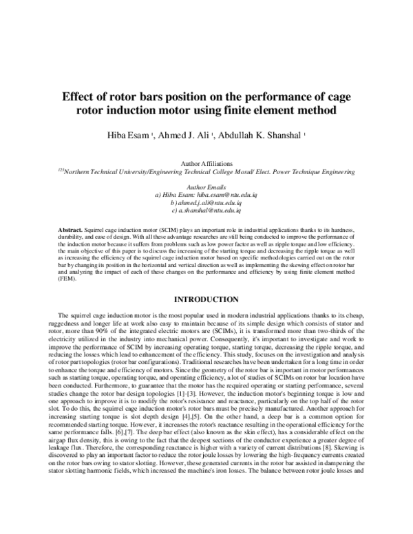 (PDF) (Effect of rotor bars position on the performance of cage rotor induction motor using ...