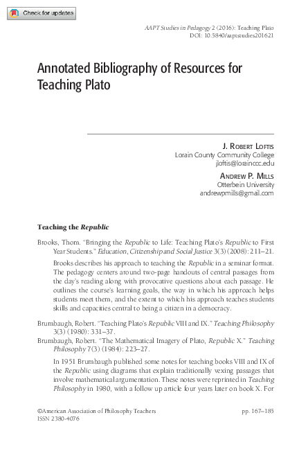 (PDF) Annotated Bibliography of Resources for Teaching Plato