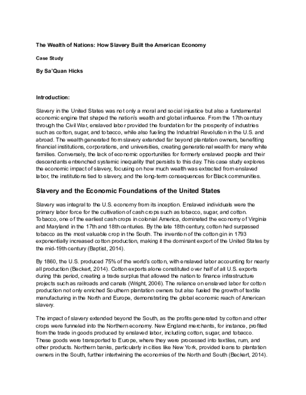(PDF) The Wealth of Nations: How Slavery Built the American Economy