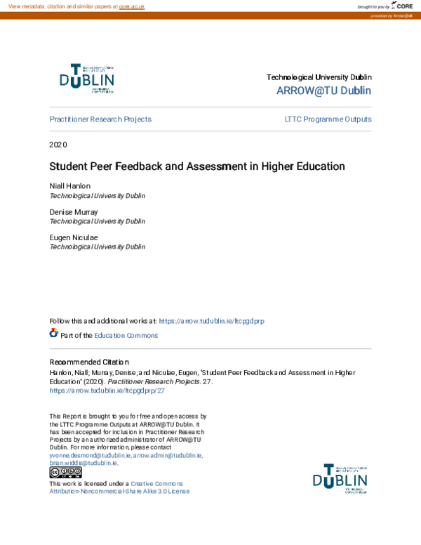 (PDF) Student Peer Feedback and Assessment in Higher Education
