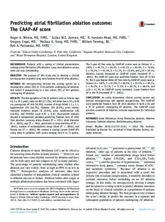 (PDF) Predicting atrial fibrillation ablation outcome: The CAAP-AF score