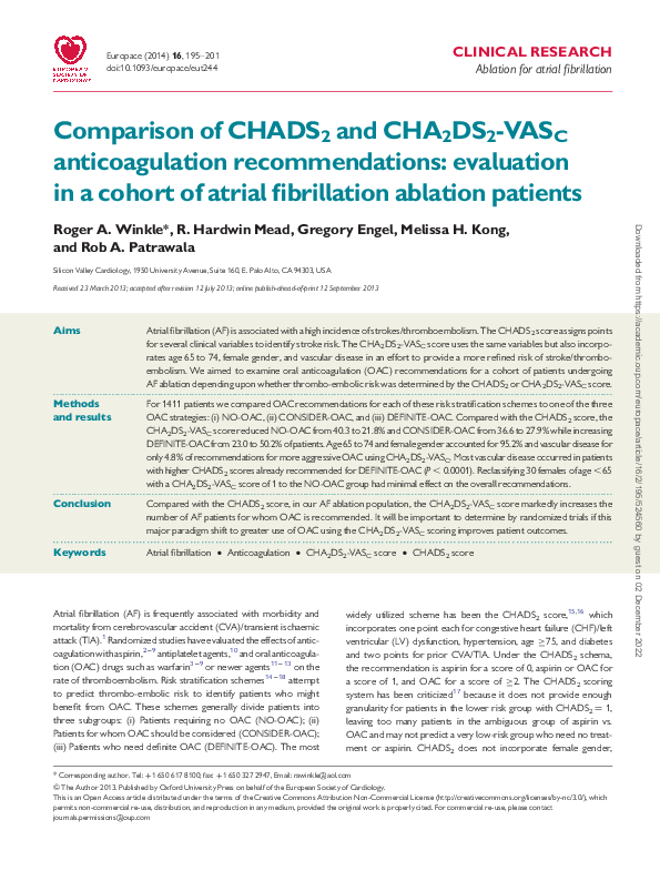 (PDF) Comparison of CHADS2 and CHA2DS2-VASC anticoagulation ...