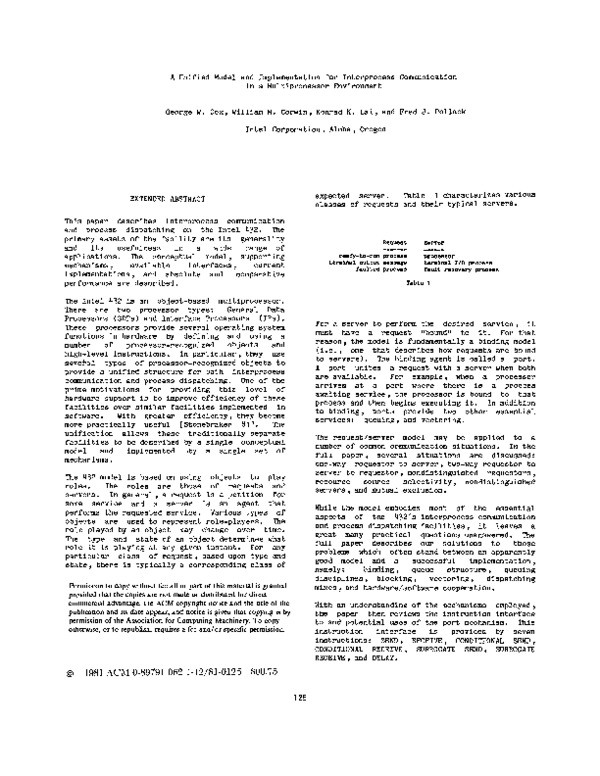 Pdf A Unified Model And Implementation For Interprocess Communication In A Multiprocessor