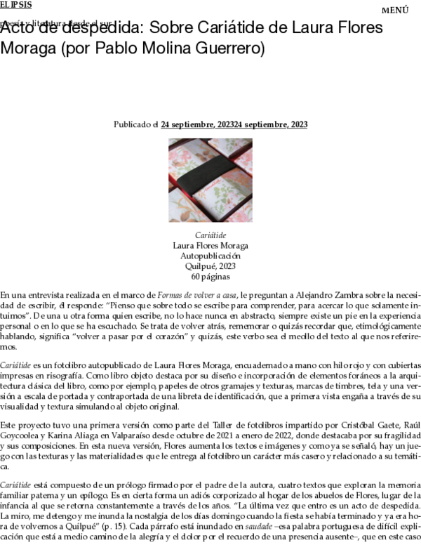 (PDF) Acto de despedida: Sobre «Cariátide» de Laura Flores Moraga