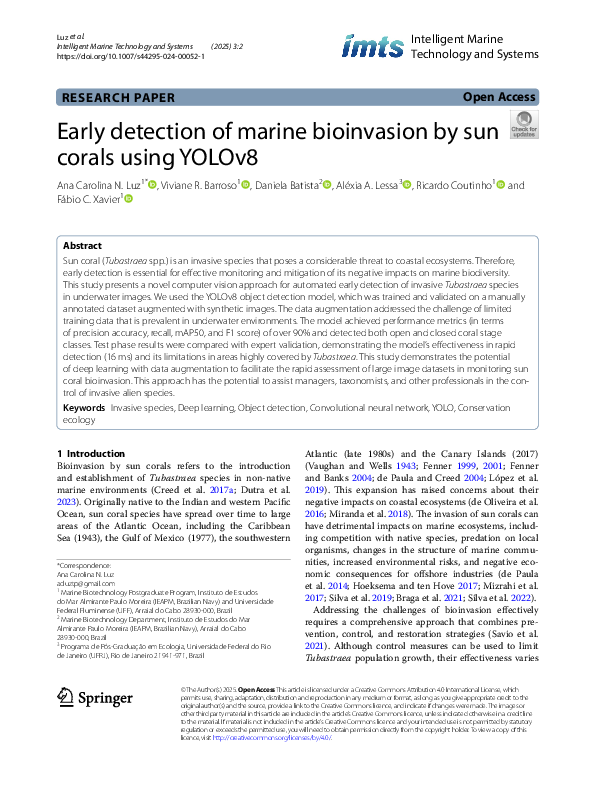 (PDF) Early detection of marine bioinvasion by sun corals using YOLOv8