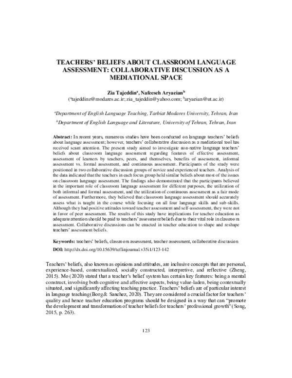 (PDF) Teachers’ Beliefs About Classroom Language Assessment ...