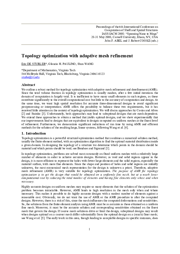 (PDF) Topology optimization with adaptive mesh refinement