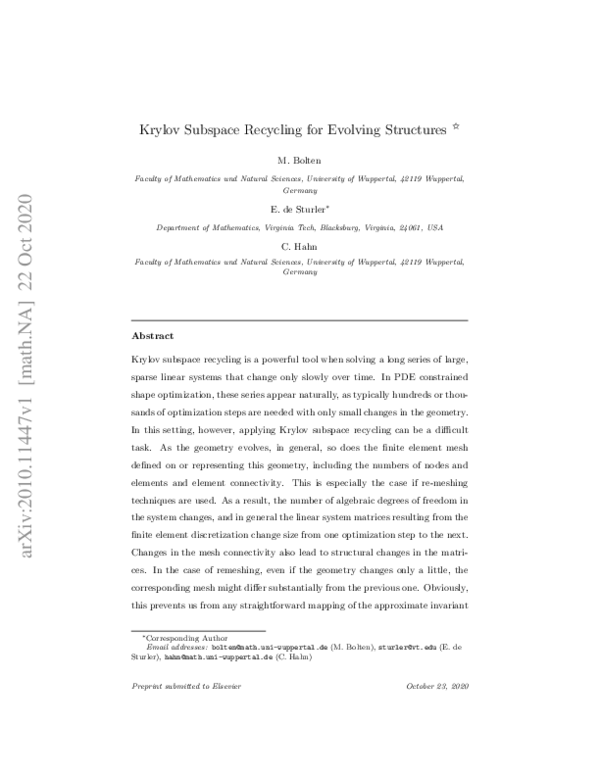 Pdf Krylov Subspace Recycling For Evolving Structures
