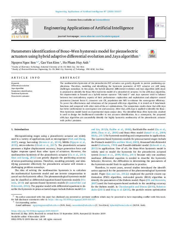 (PDF) Parameters identification of Bouc–Wen hysteresis model for piezoelectric actuators using ...