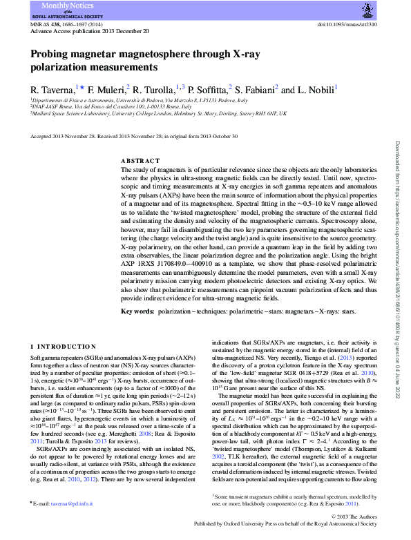 (PDF) Probing magnetar magnetosphere through X-ray polarization measurements