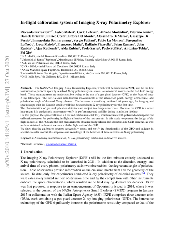 (PDF) In-flight calibration system of imaging x-ray polarimetry explorer