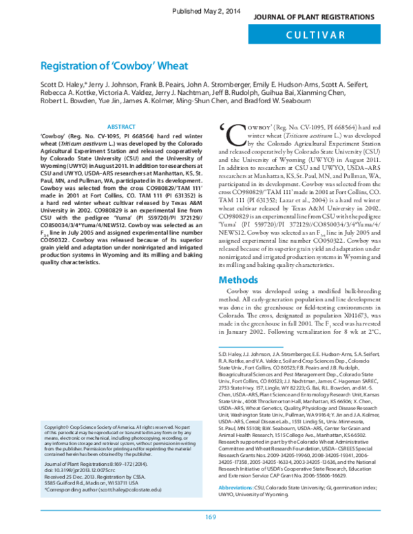 (PDF) Registration of ‘Cowboy’ Wheat